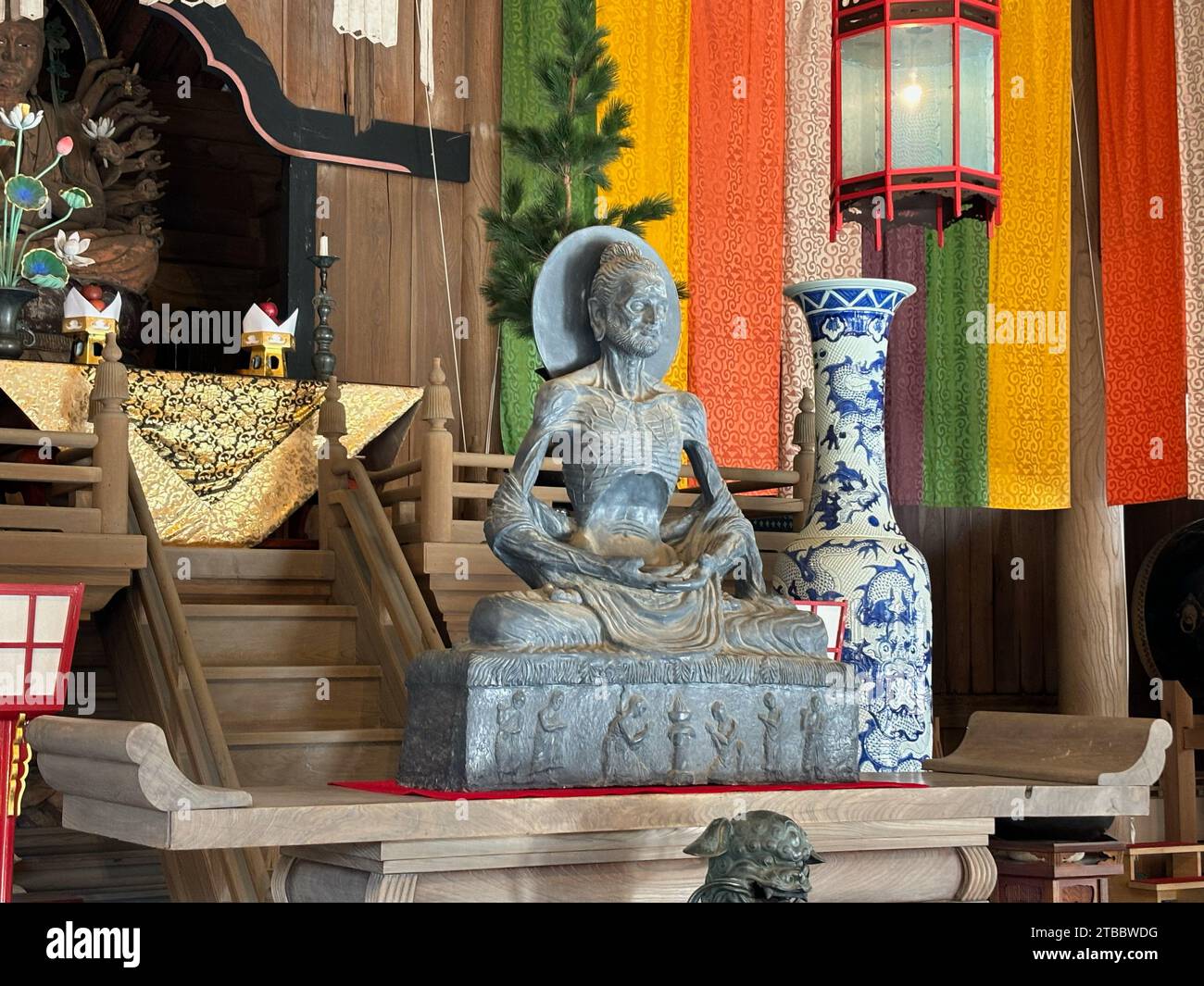 A statue of ascetic Buddha located in the Hatto or "Dharma Hall" of ...