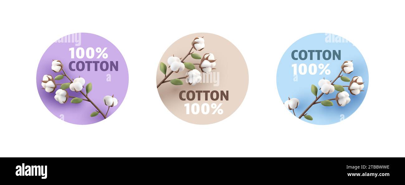 100 cotton emblem package icon set with 3d render illustration of ...