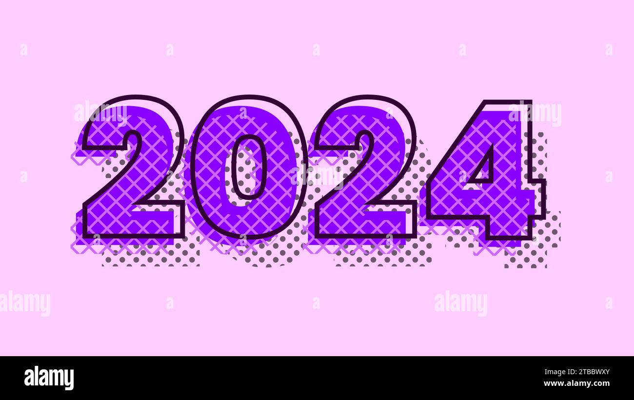 Futuristic purple 2024 with pink outline and halftone pattern on light ...