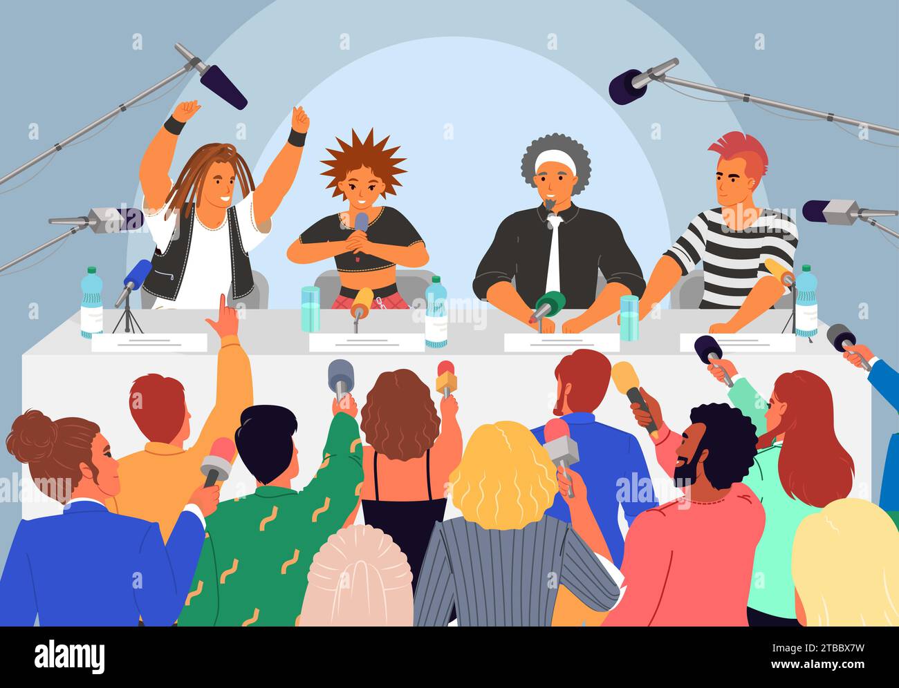 Music rock band giving press conference vector illustration Stock ...