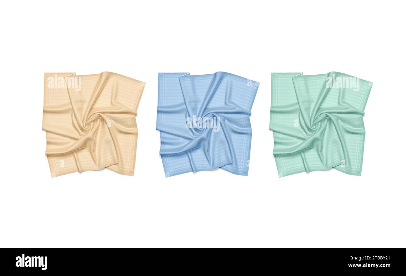 Blank colored folded twill silk scarf mockup, side view, 3d rendering ...