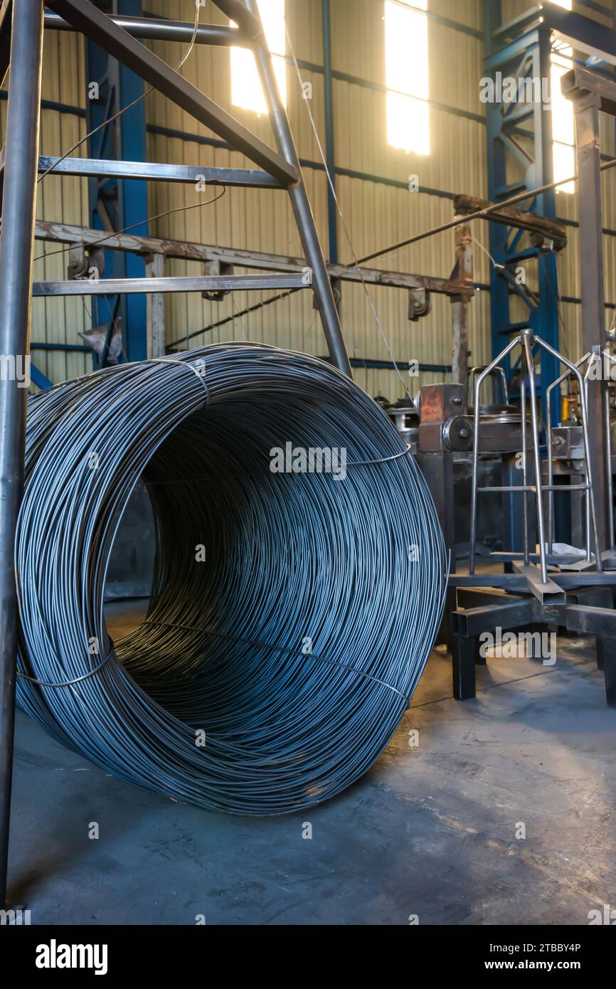 Pile of iron, metal or steel wire rod or coil background for ...