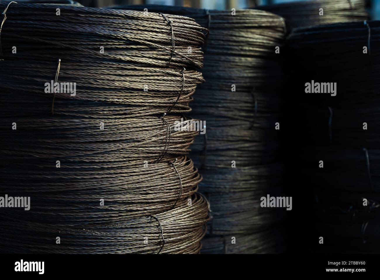 Pile of iron, metal or steel wire rod or coil background for ...