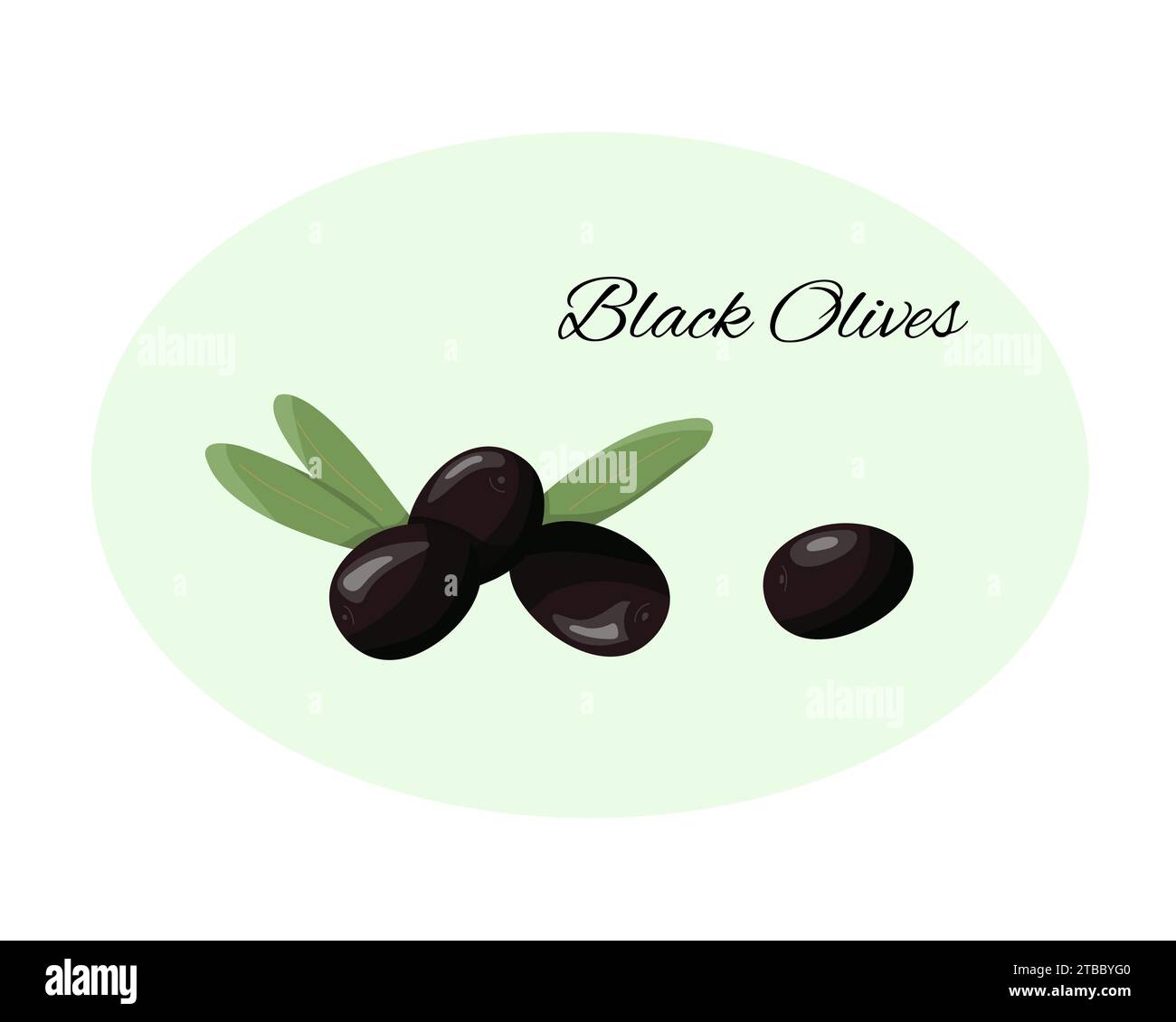 Fresh black olives in cartoon style. Olive branch with leaves and ...