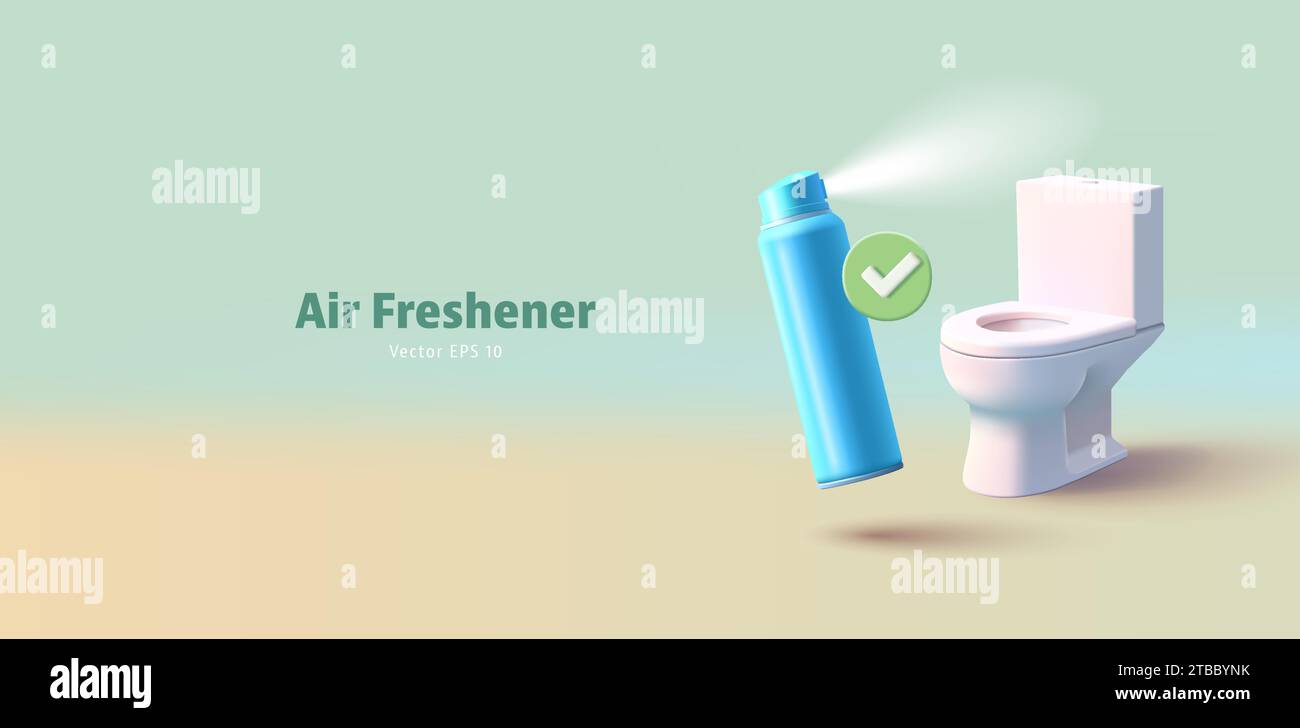 3D Cartoon Toilet with Tank and spray bottle of air freshener. Clean ...