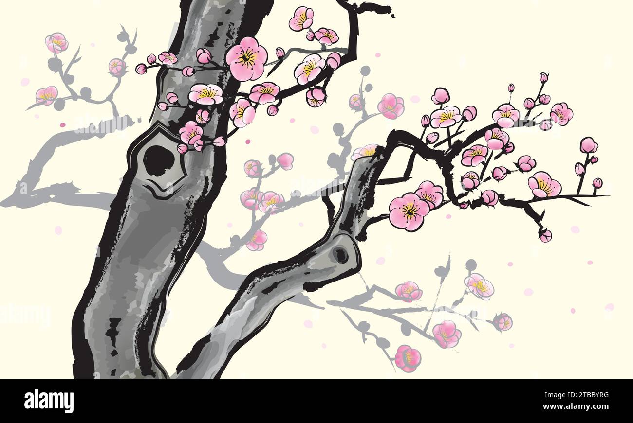 Plum blossom drawing presented in Chinese ink painting style Stock ...