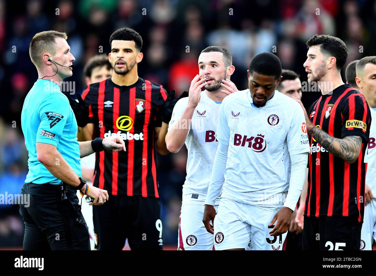 John McGinn of Aston Villa can’t believe a decision by referee Thomas ...