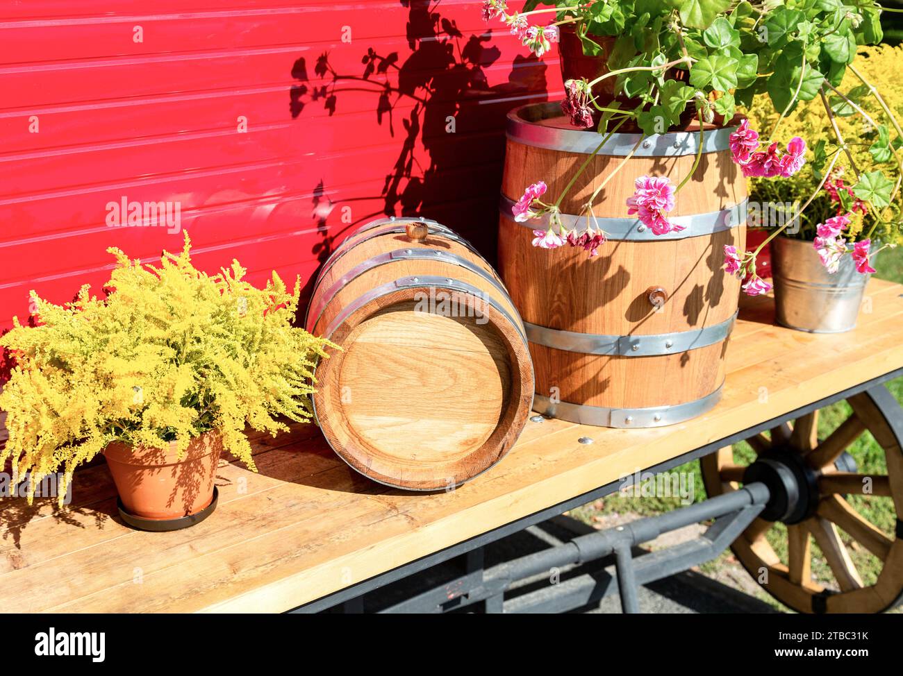 Decorative traditional small wooden barrels for wine and other ...