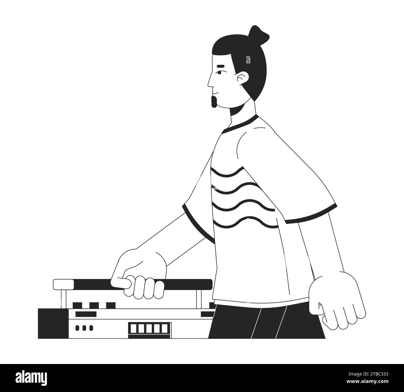 Caucasian bearded man walking with boombox black and white 2D line cartoon character Stock ...