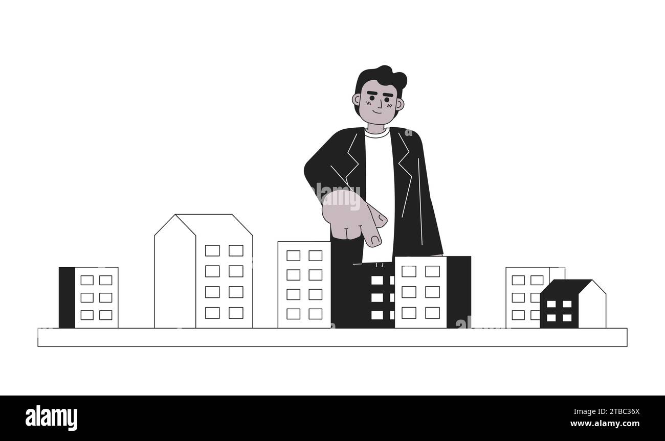 African american young adult man pointing condo black and white 2D ...