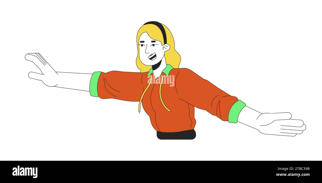 Dance move with arms caucasian woman 2D linear cartoon character Stock ...