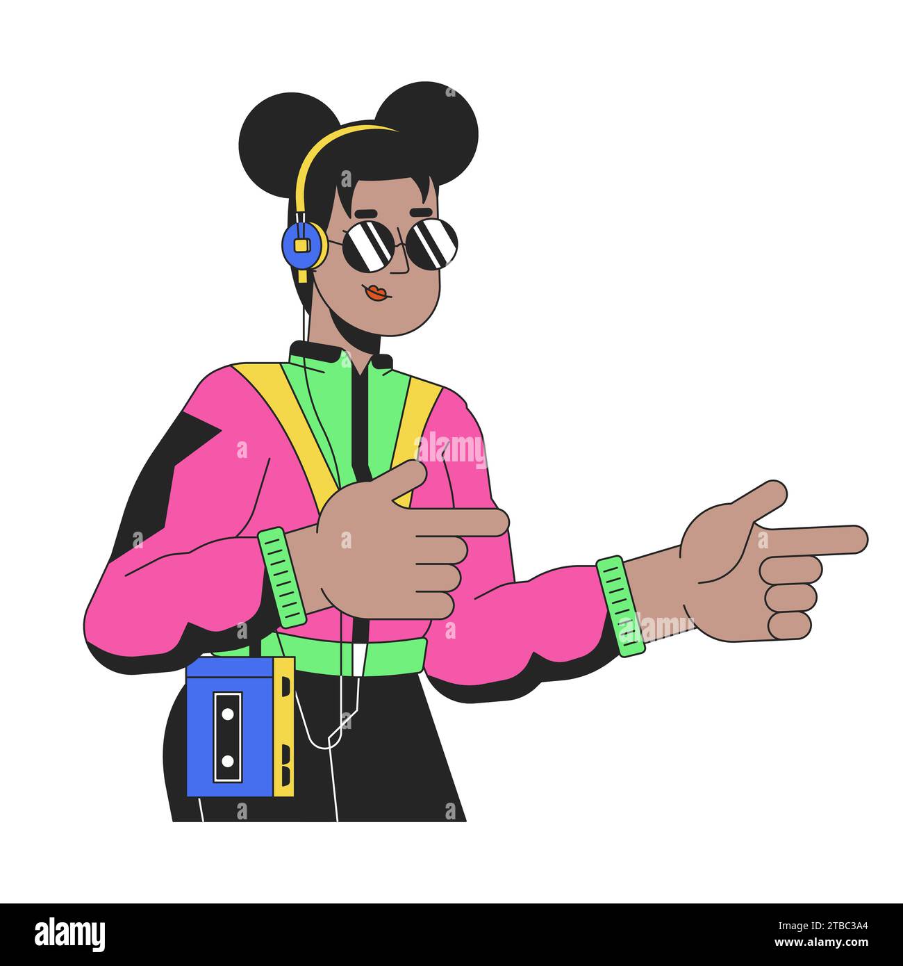 African american girl 90s fingers pointing cool 2D linear cartoon ...