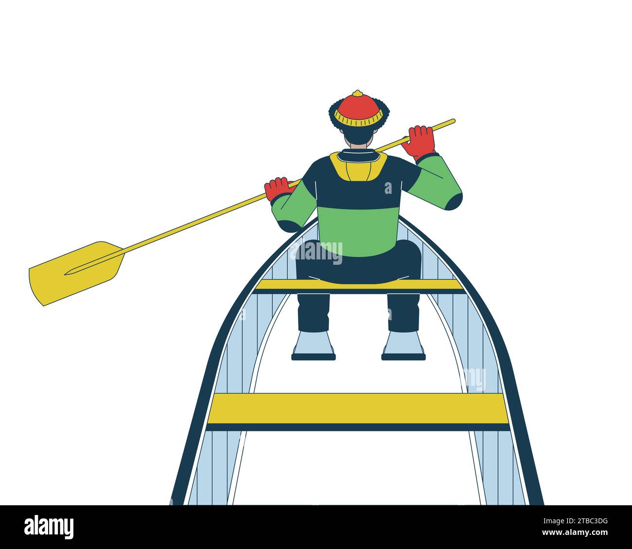 Winter fisherman boating with paddle 2D linear cartoon character Stock ...