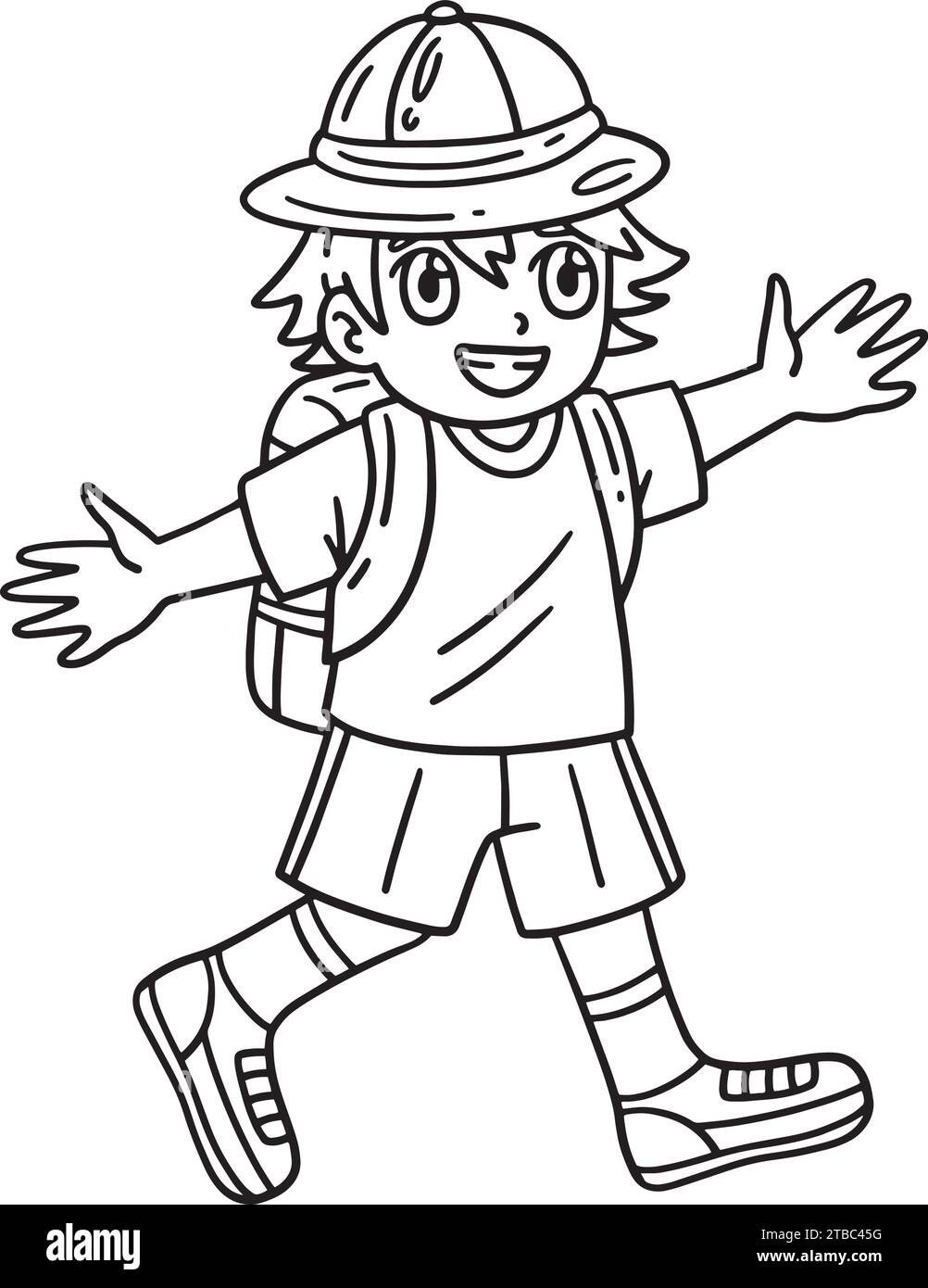 Camping Happy Camper Boy Walking Isolated Coloring Stock Vector Image ...