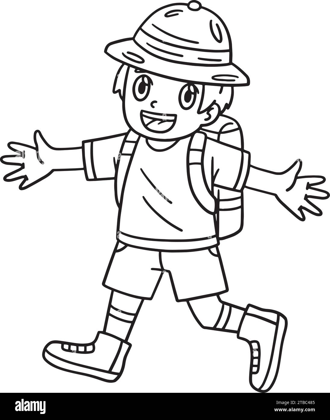 Camping Happy Camper Boy Walking Isolated Coloring Stock Vector Image ...