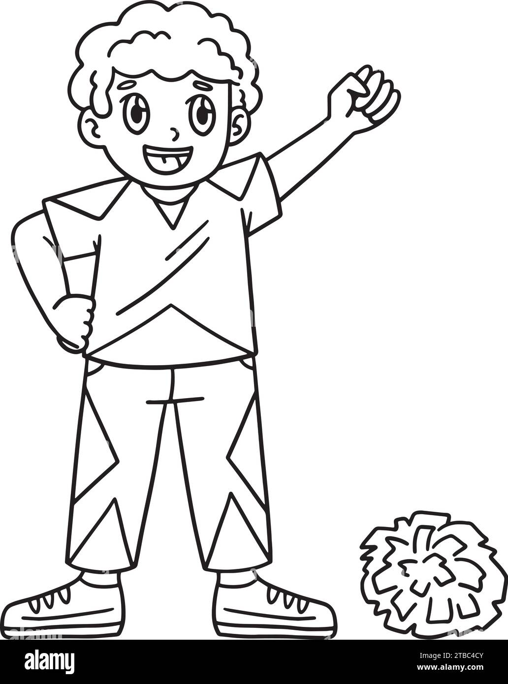 Cheerleader Boy Raising an Arm Isolated Coloring Stock Vector Image ...