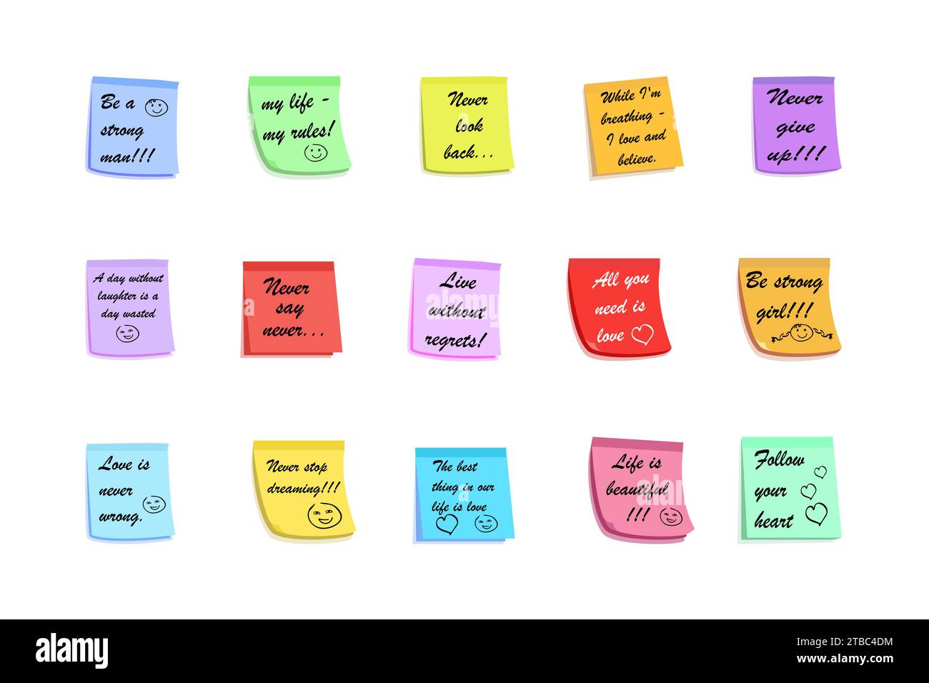 Bright stickers with inspiring phrases. Vector illustration Stock ...