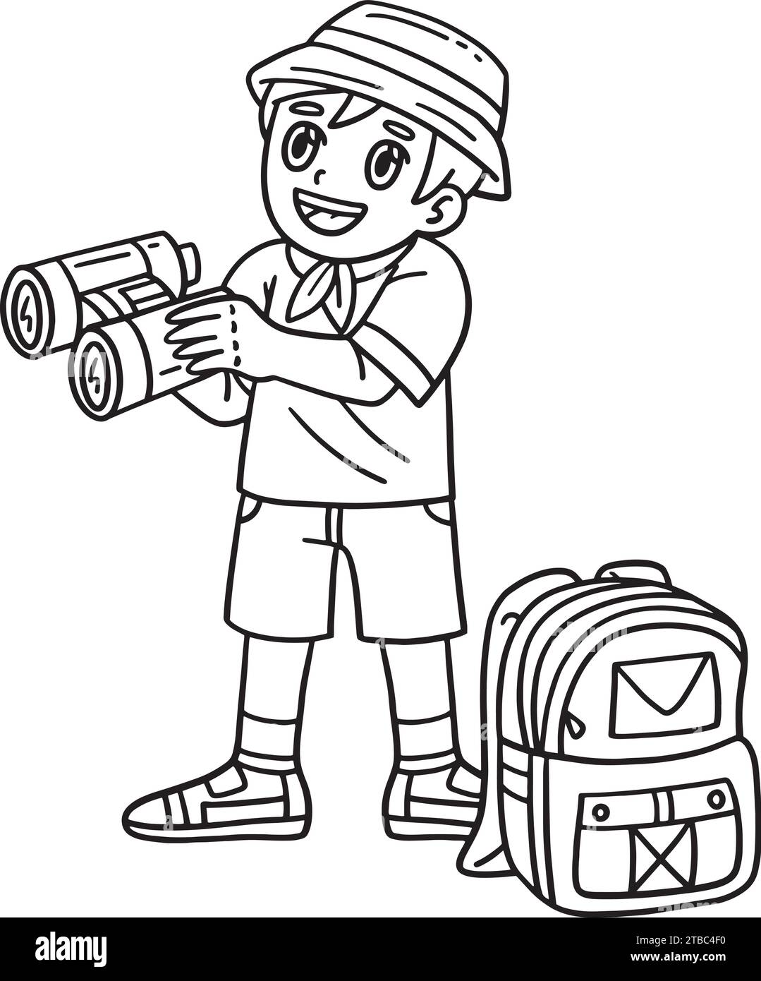 Camping Camper with Binoculars Isolated Coloring Stock Vector Image ...