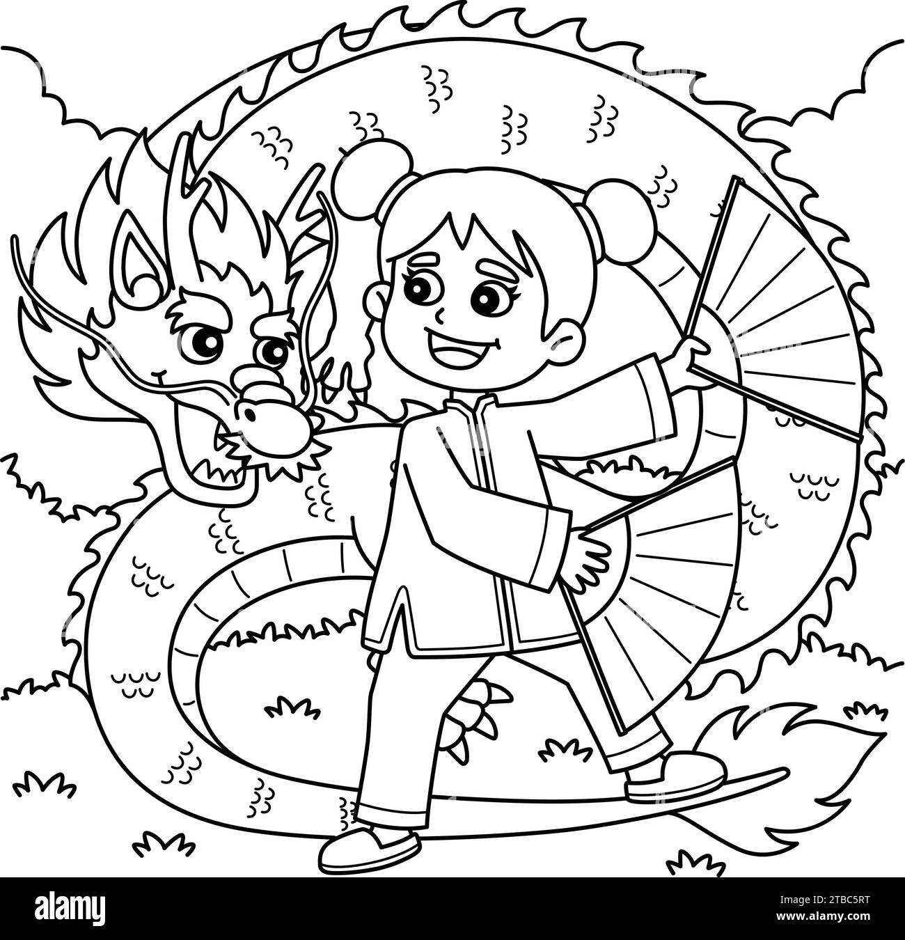 Year Of The Dragon Chinese Girl Coloring Page Stock Vector Image And Art