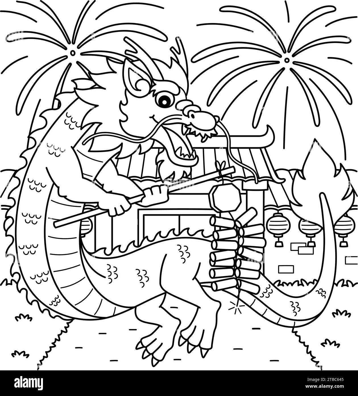 Year of the Dragon Fireworks Coloring Page Stock Vector Image & Art - Alamy