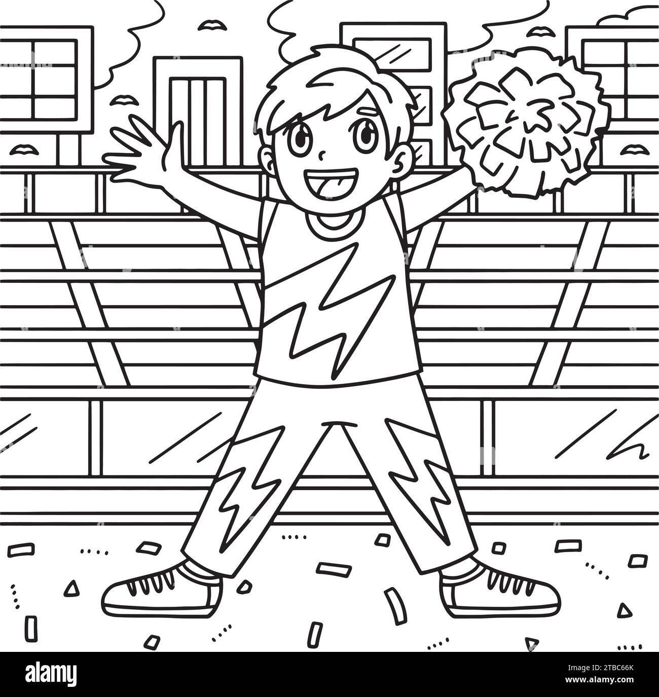 Cheerleading Boy Cheerleader Waving Coloring Page Stock Vector Image ...