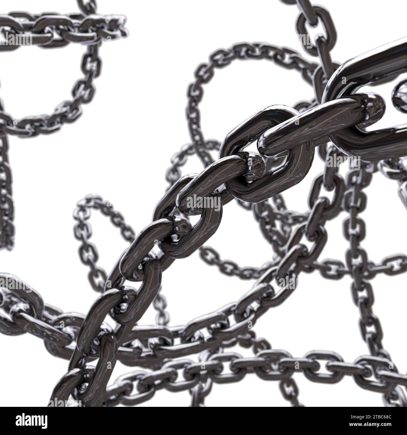 Intersecting 3d chrome metal chains swirling in the air render Stock ...
