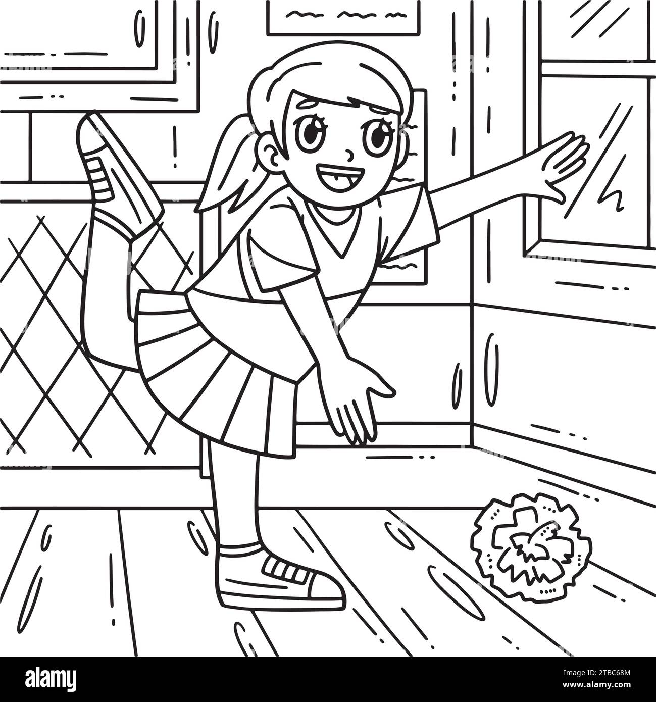 Cheerleading Girl Cheerleader Stretching Coloring Stock Vector Image ...