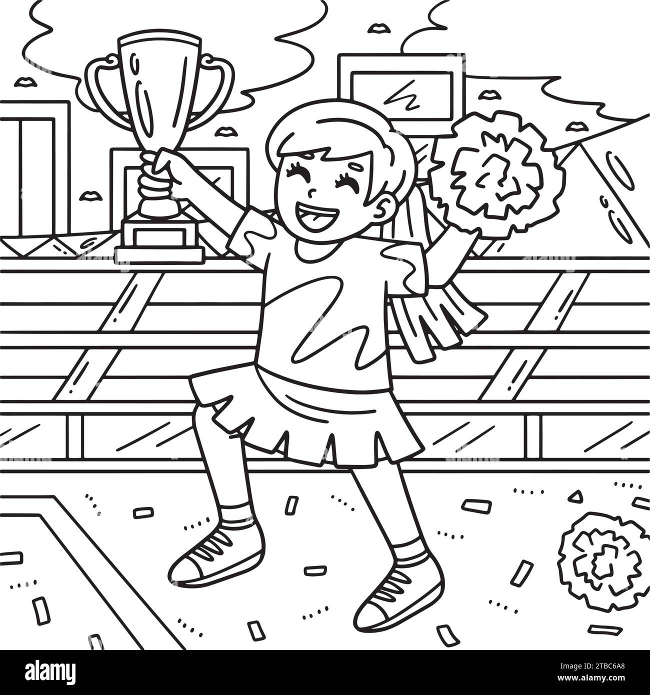 Cheerleading Girl Cheerleader with Trophy Coloring Stock Vector Image ...