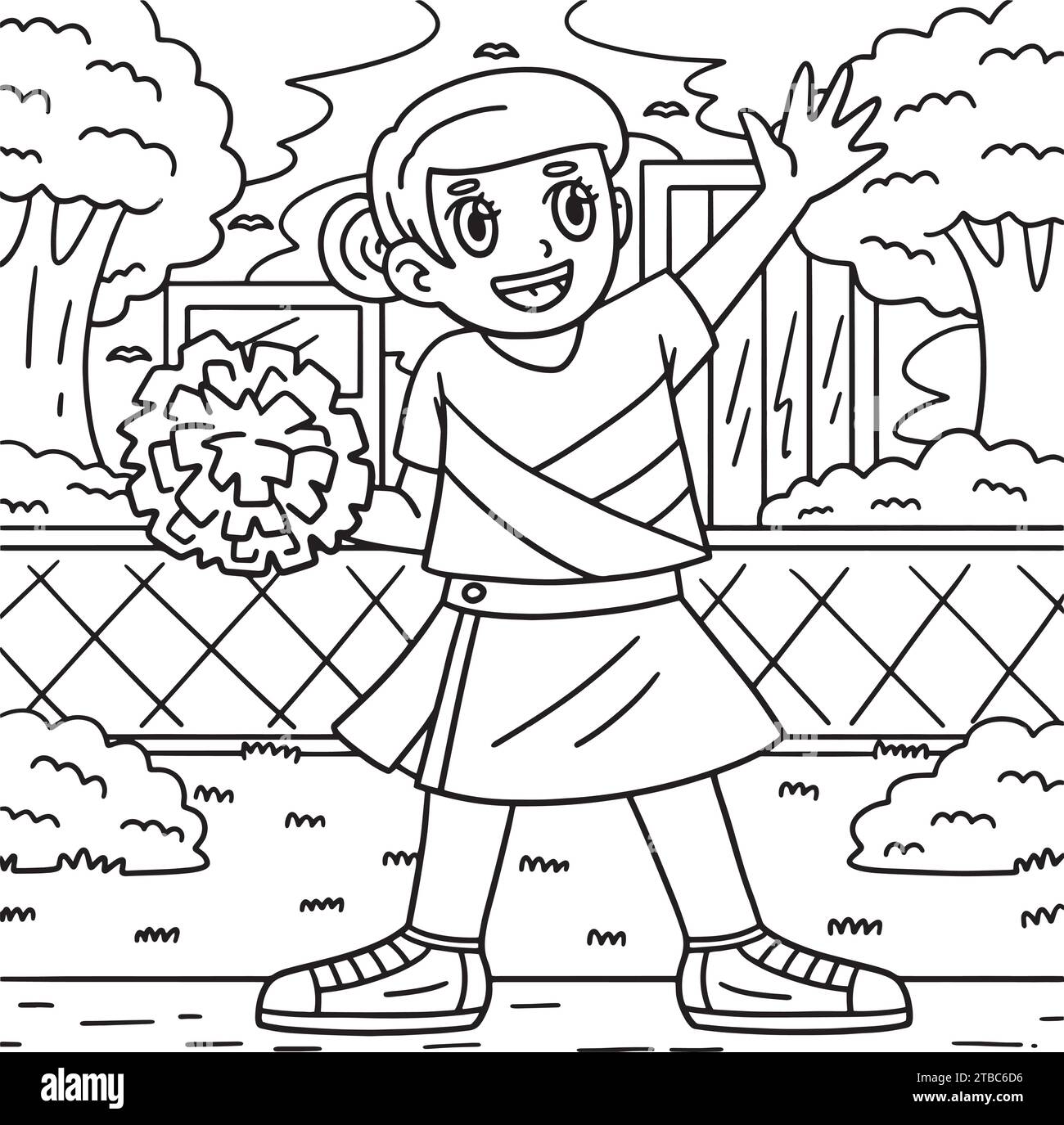 Cheerleading Girl Cheerleader Waving Coloring Page Stock Vector Image ...