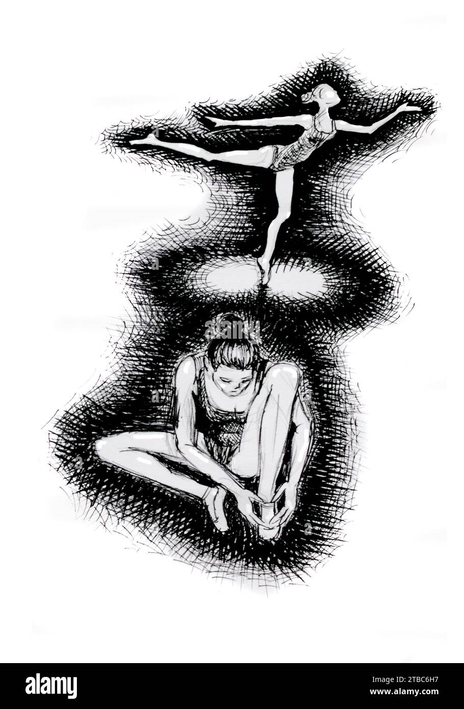 Ink drawing illustration of a Ballet Dancer over white background Stock ...