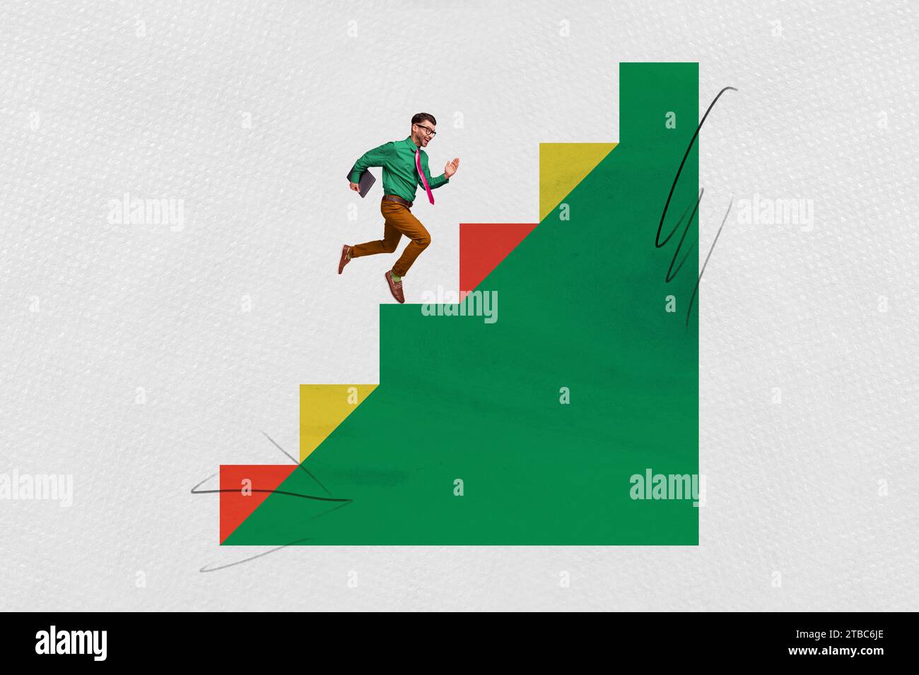 Creative trend collage of running mister young upstairs climb achieve ...