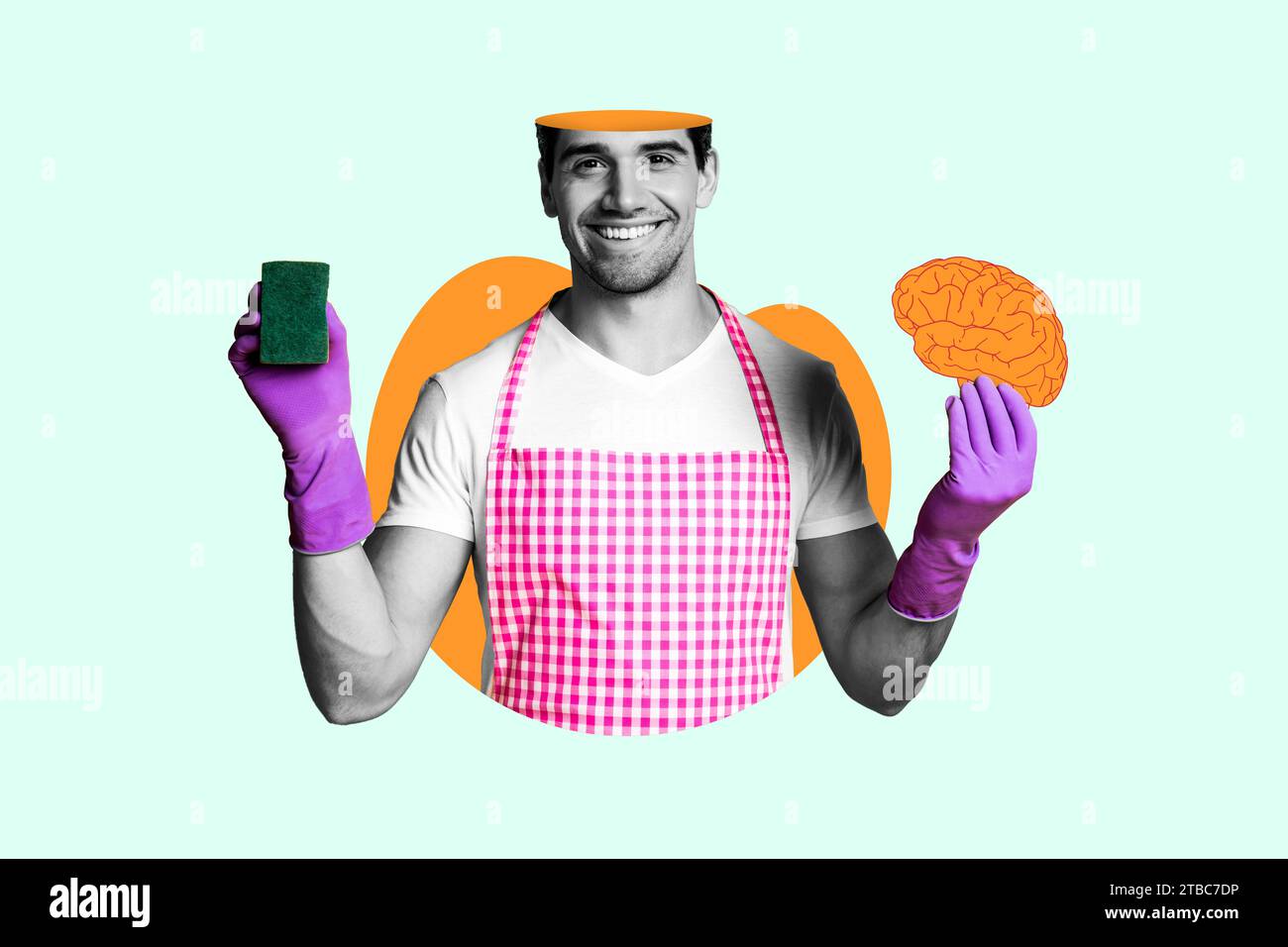 Creative image poster banner collage of funny funky man with sponge ...