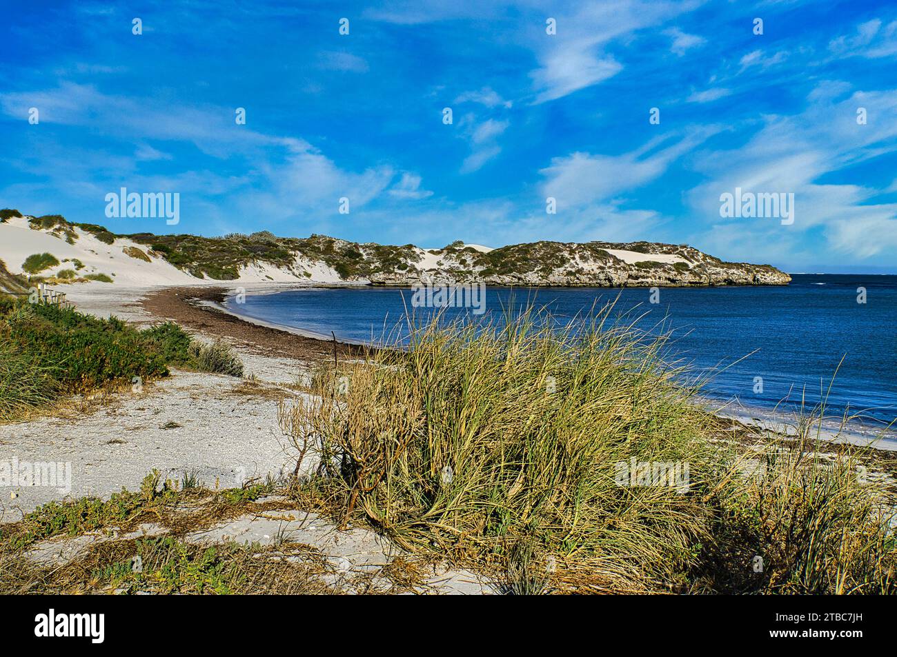 Dune landscape at the peaceful blue Jurien Bay along the midwest coast ...