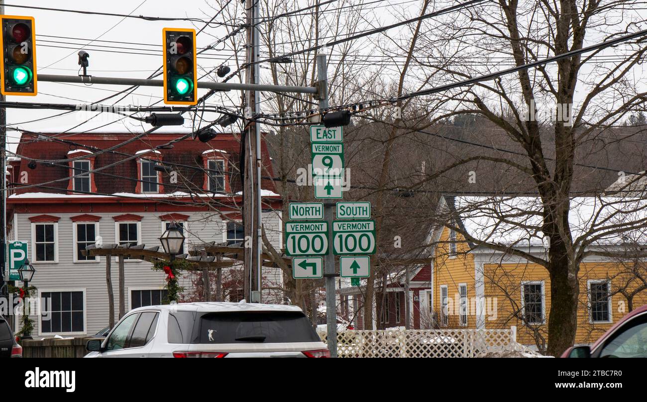 Wilmington, Vermont, USA - 31 December 2022: A green traffic light ...