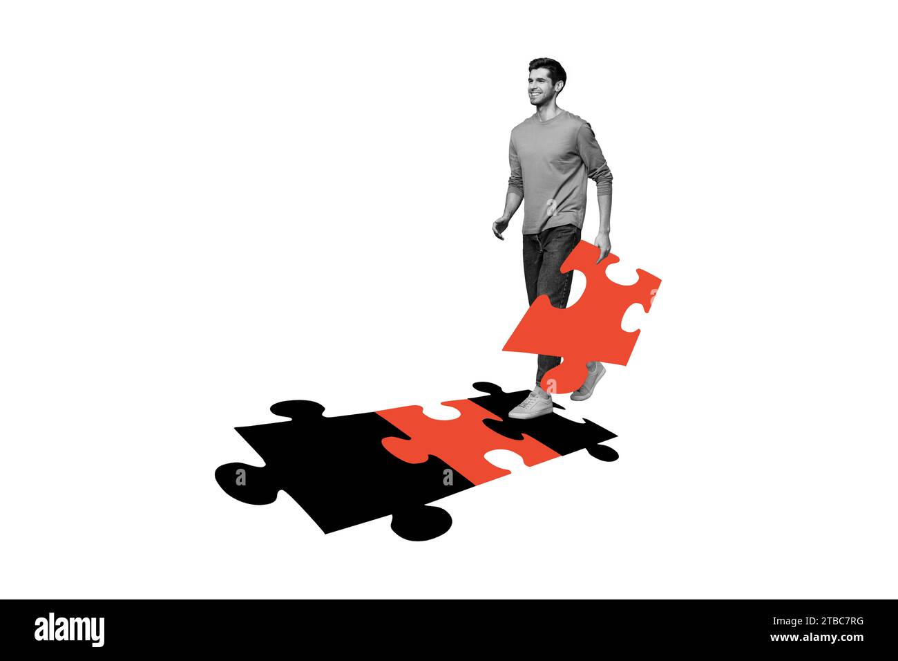 Creative poster collage picture of guy hold missing part to complete ...