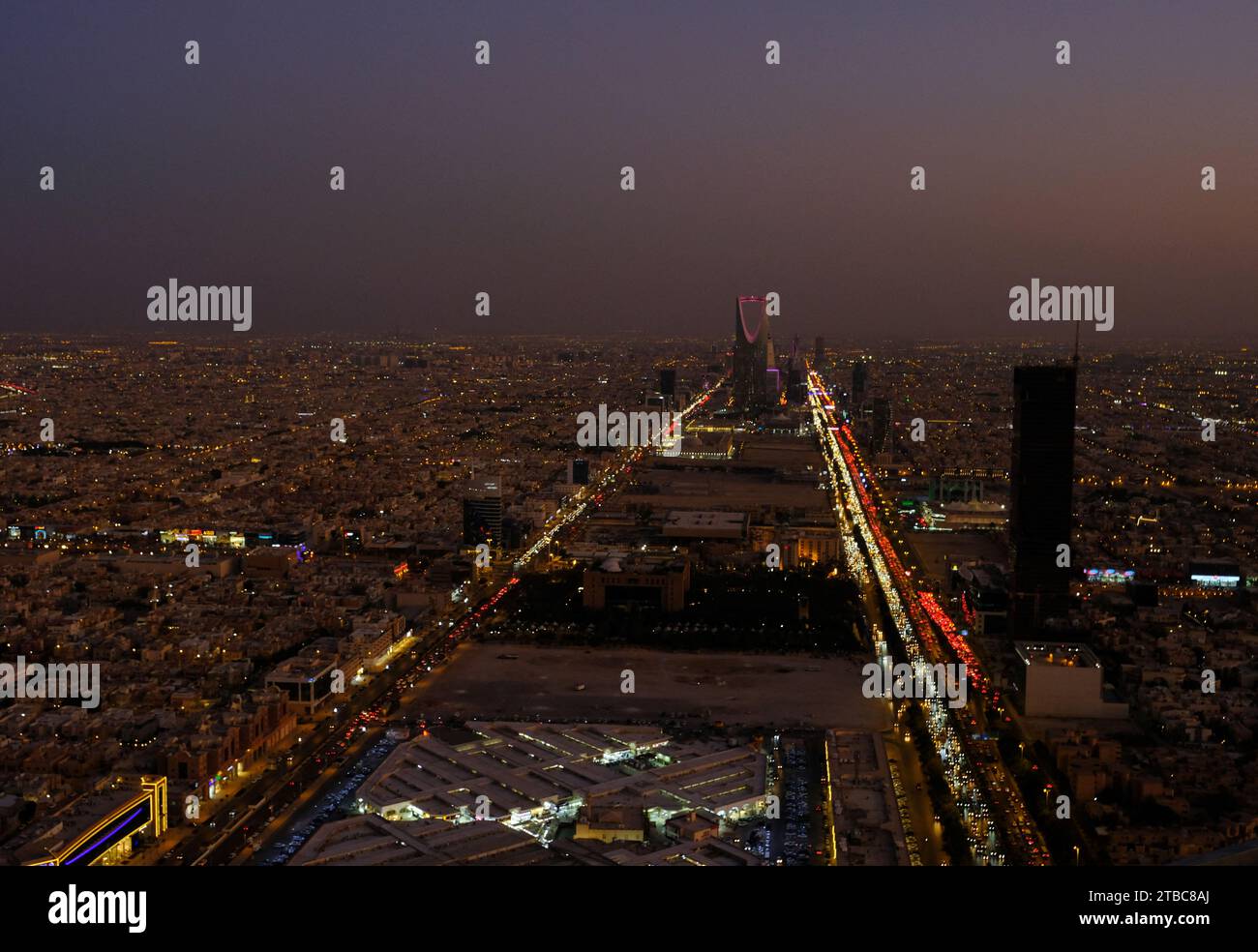View from the Majdoul Tower on Riyadh town and the Kingdom tower in ...