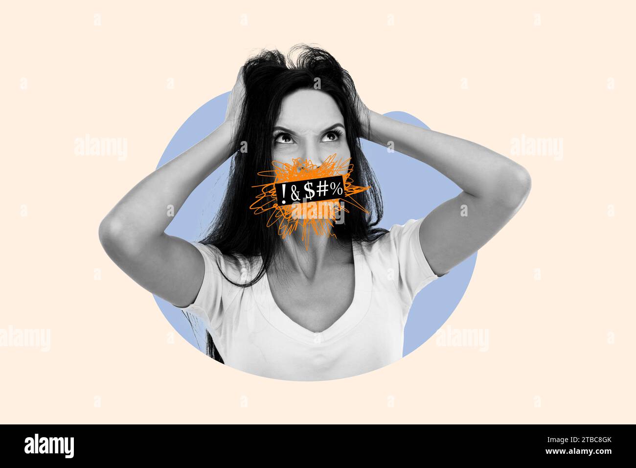 Creative collage poster banner of mad woman struggle social pressure ...