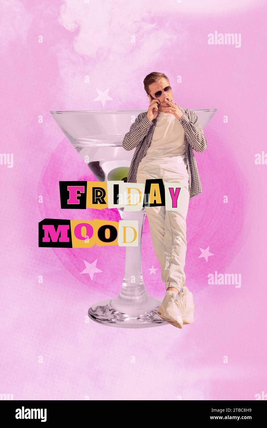 3d retro abstract creative artwork template collage of cool guy ...