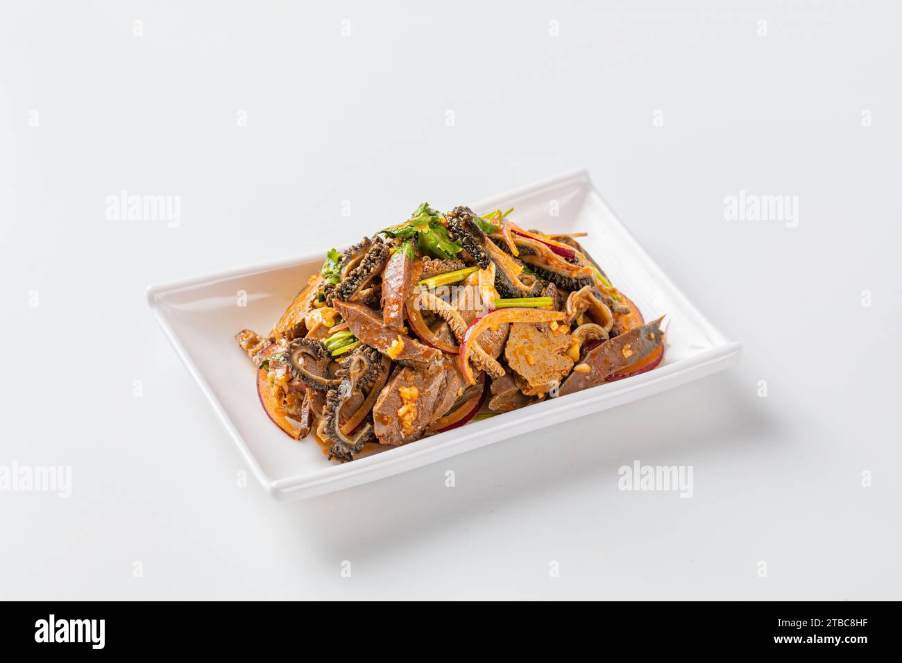 Sautéed Lamb Tripe， Lamb stomach ,lamb （mutton）offal on a white ...