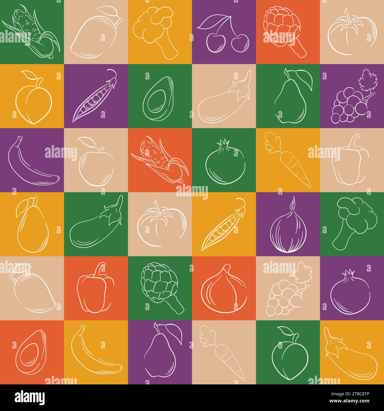 Fruits and vegetables geometric seamless pattern in line art style ...