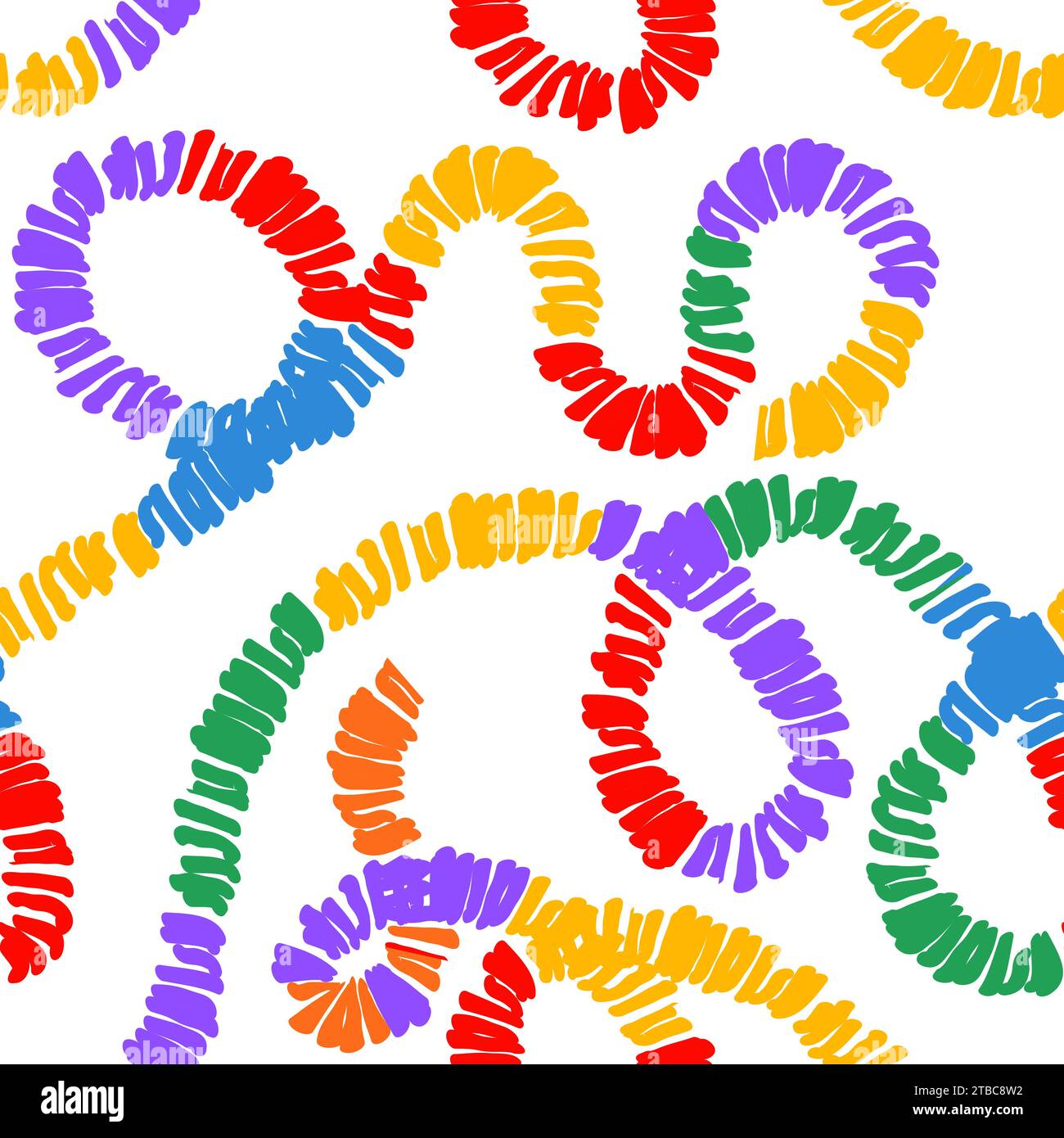 Naive seamless squiggle pattern with bright colored textured wavy lines ...