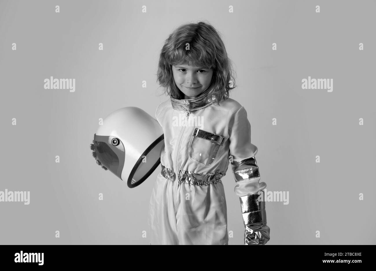 Child boy is dressed in an astronaut costume. Kids innovation and ...
