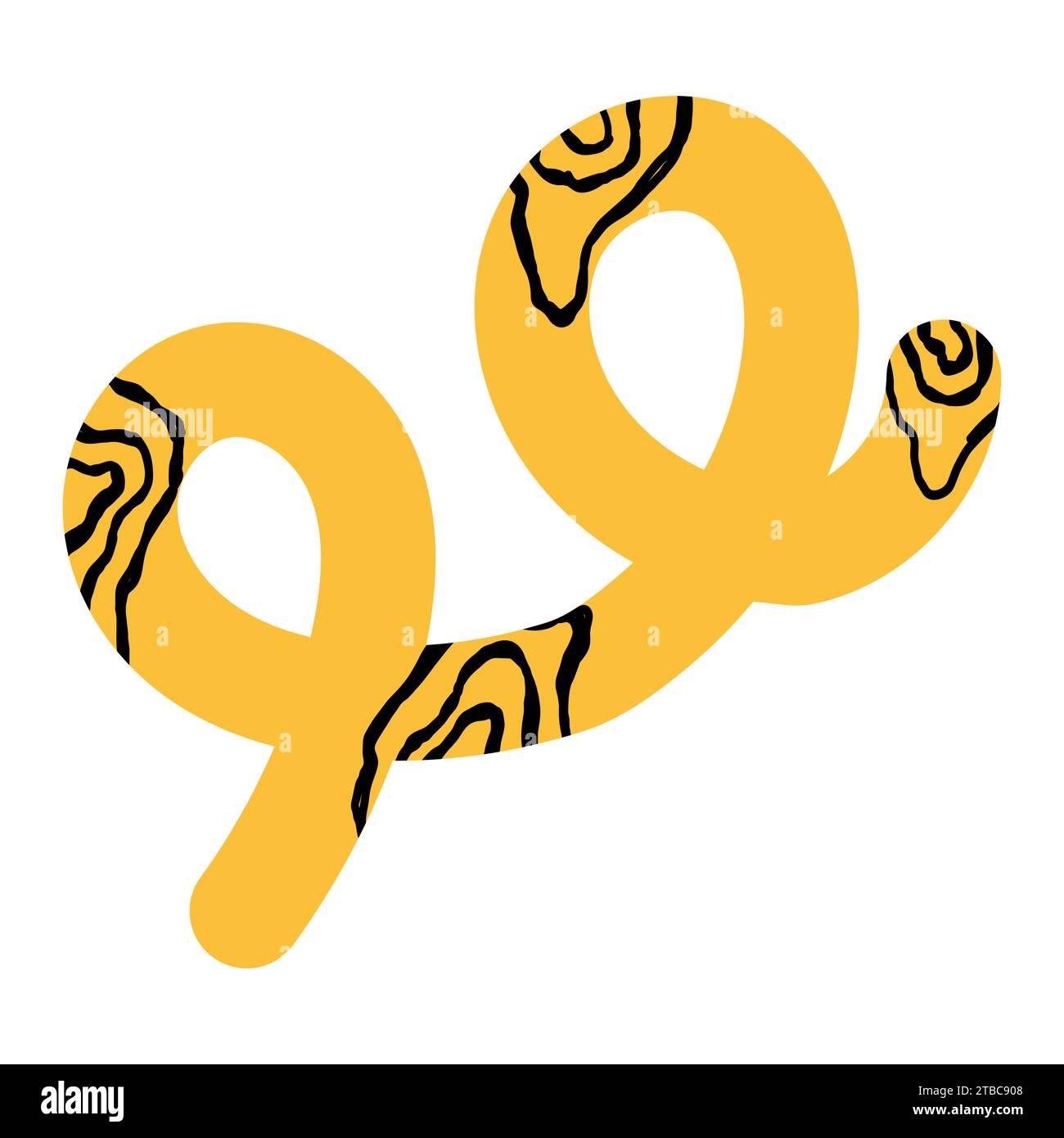 Naive yellow squiggle with black abstract pattern hand drawn doodle ...