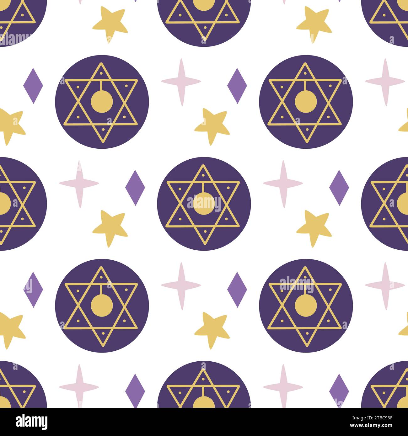 Magic esoteric symbol seamless pattern. Hexagonal emblem, stars and ...