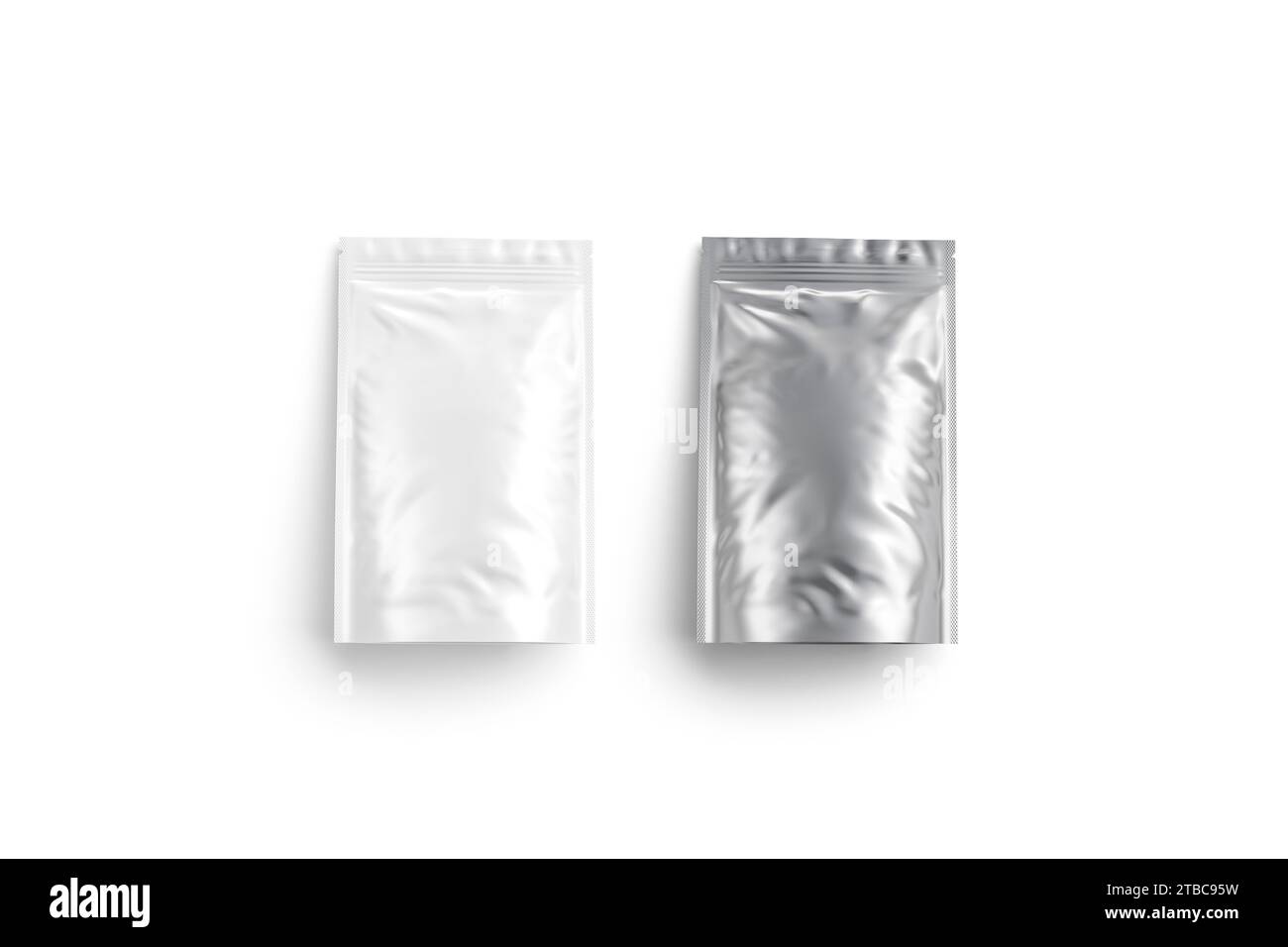 Blank white and silver zipper pouch mockup, top view, 3d rendering ...