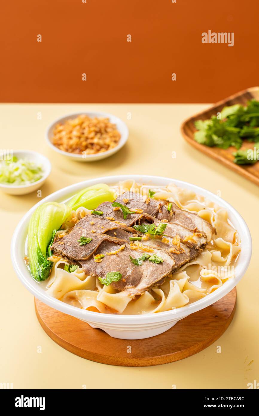 noodle with lamb （mutton） Scallion Oil, biang biang noodles Stock Photo ...