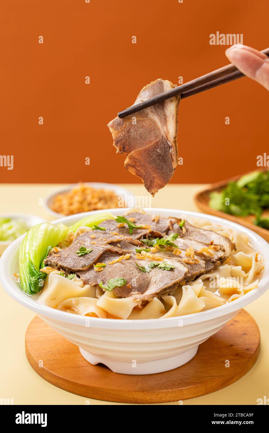 noodle with lamb （mutton） Scallion Oil, biang biang noodles Stock Photo ...