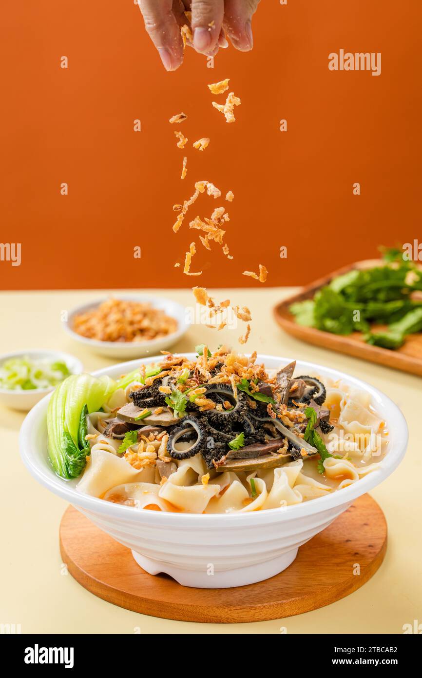 noodle with lamb （mutton）offal Scallion Oil, biang biang noodles Stock ...