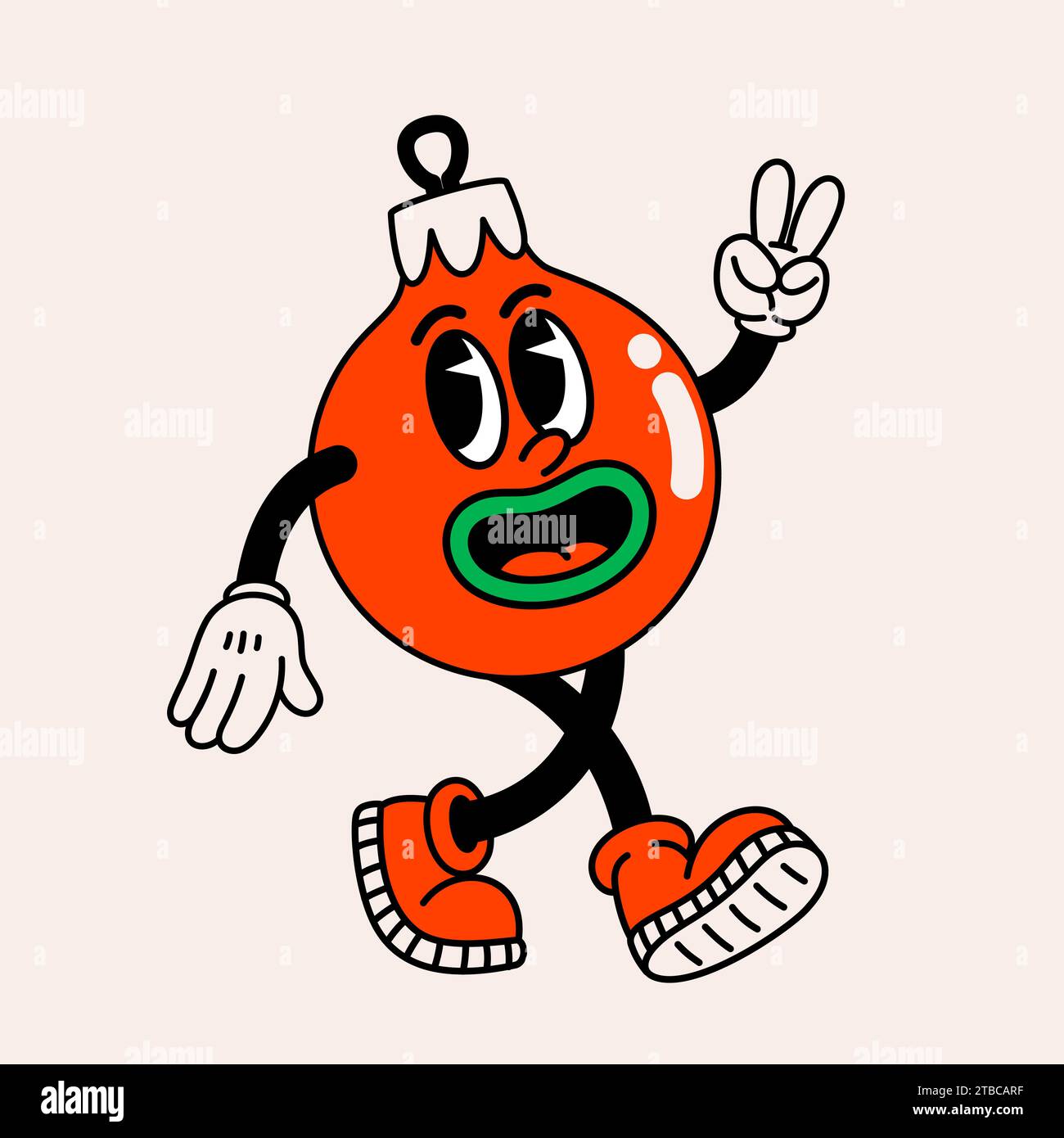 Retro cartoon red Christmas ball Groovy vintage 70s funny ball ...