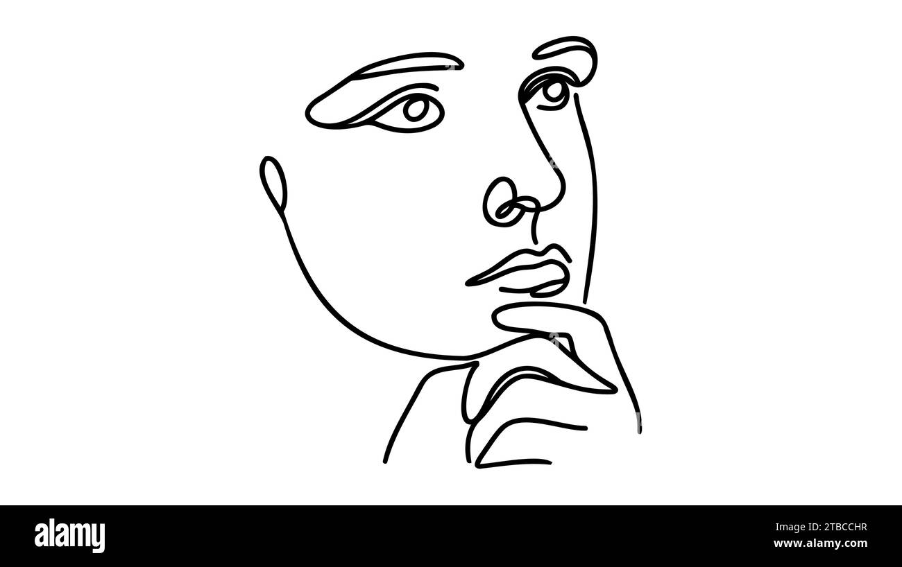 Continuous one line art drawing of woman confused thinking Stock Vector ...